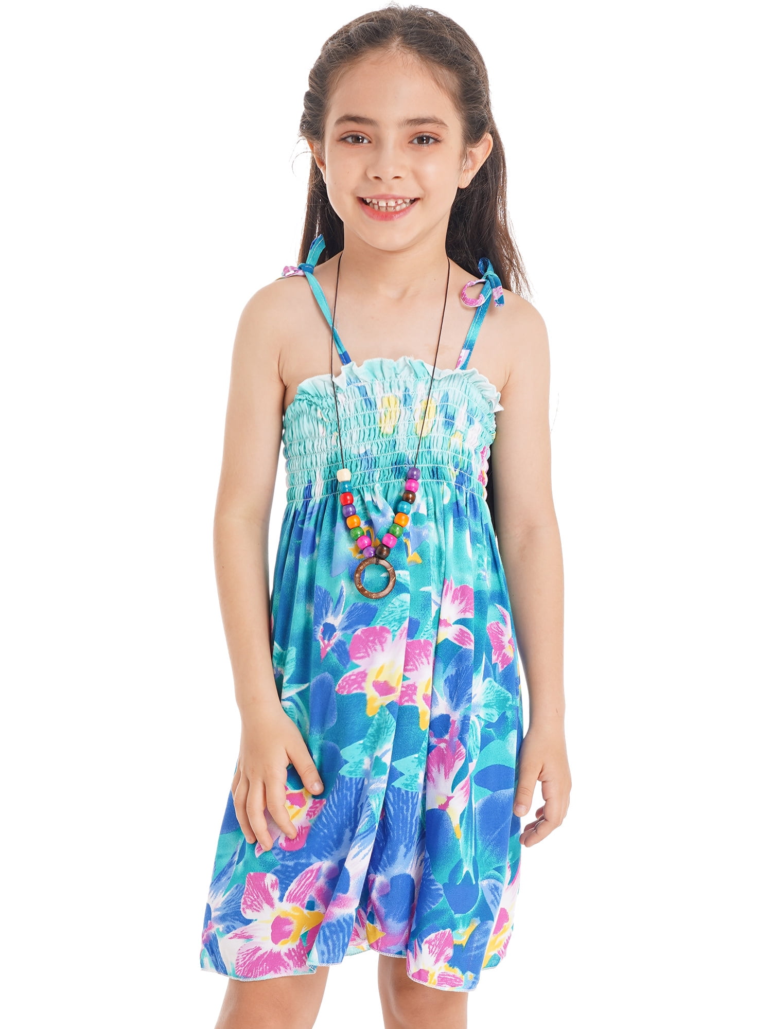 iEFiEL Rainbow Color Summer Girls Bohemian Dresses Floral Stretchy ...