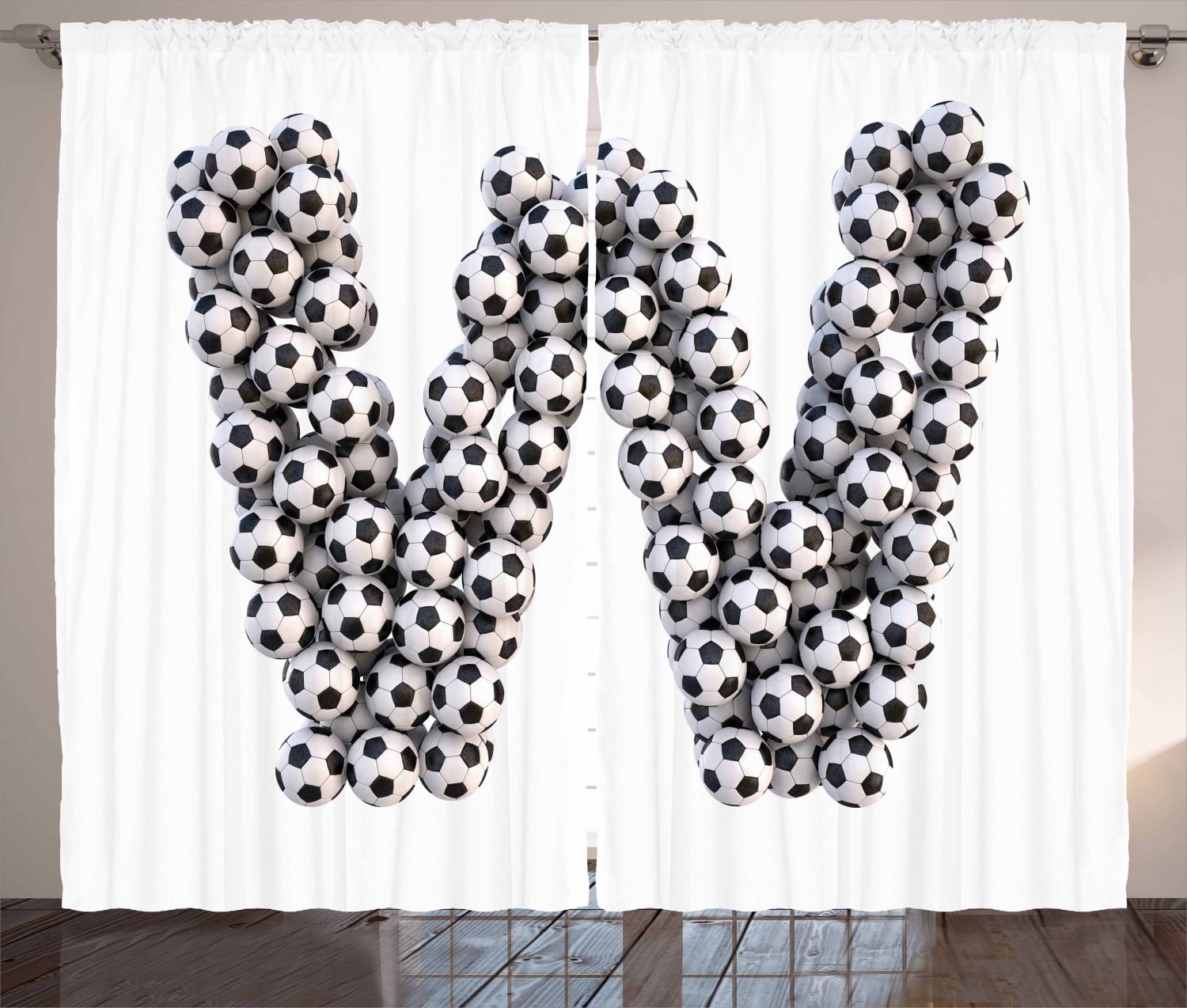 Letter W Curtains 2 Panels Set, Letter W of the Alphabet in the Design ...