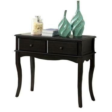 31' Black Wood Console Table with a Drawer and Framed with Mirror ...