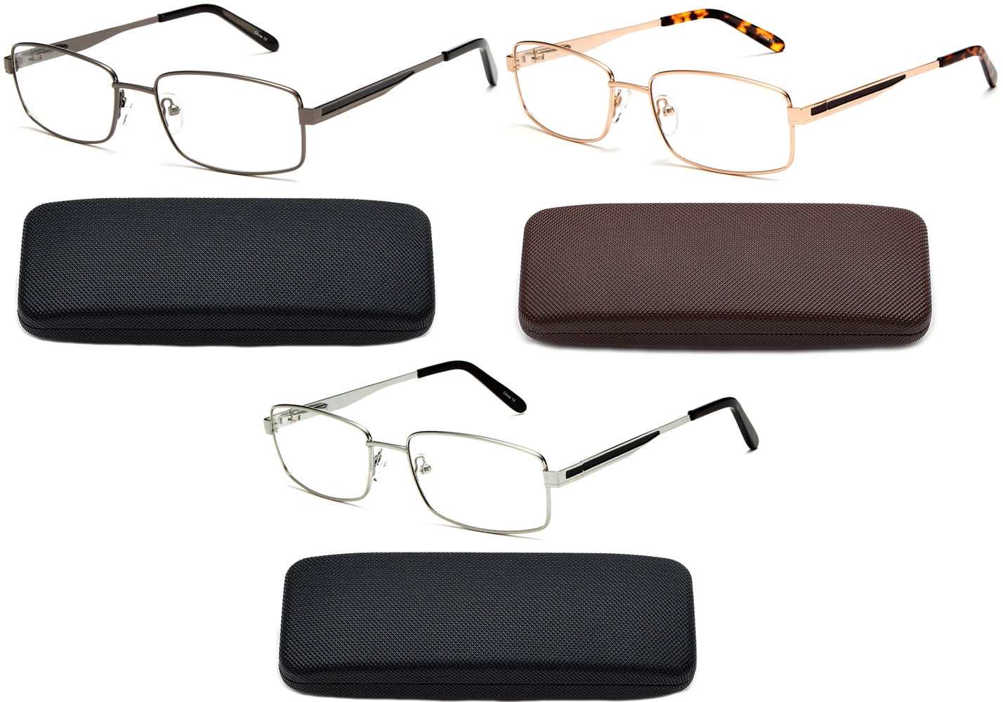 3 Pairs Rectangular Reading Glasses Metal Full Frame Spring Temple ...