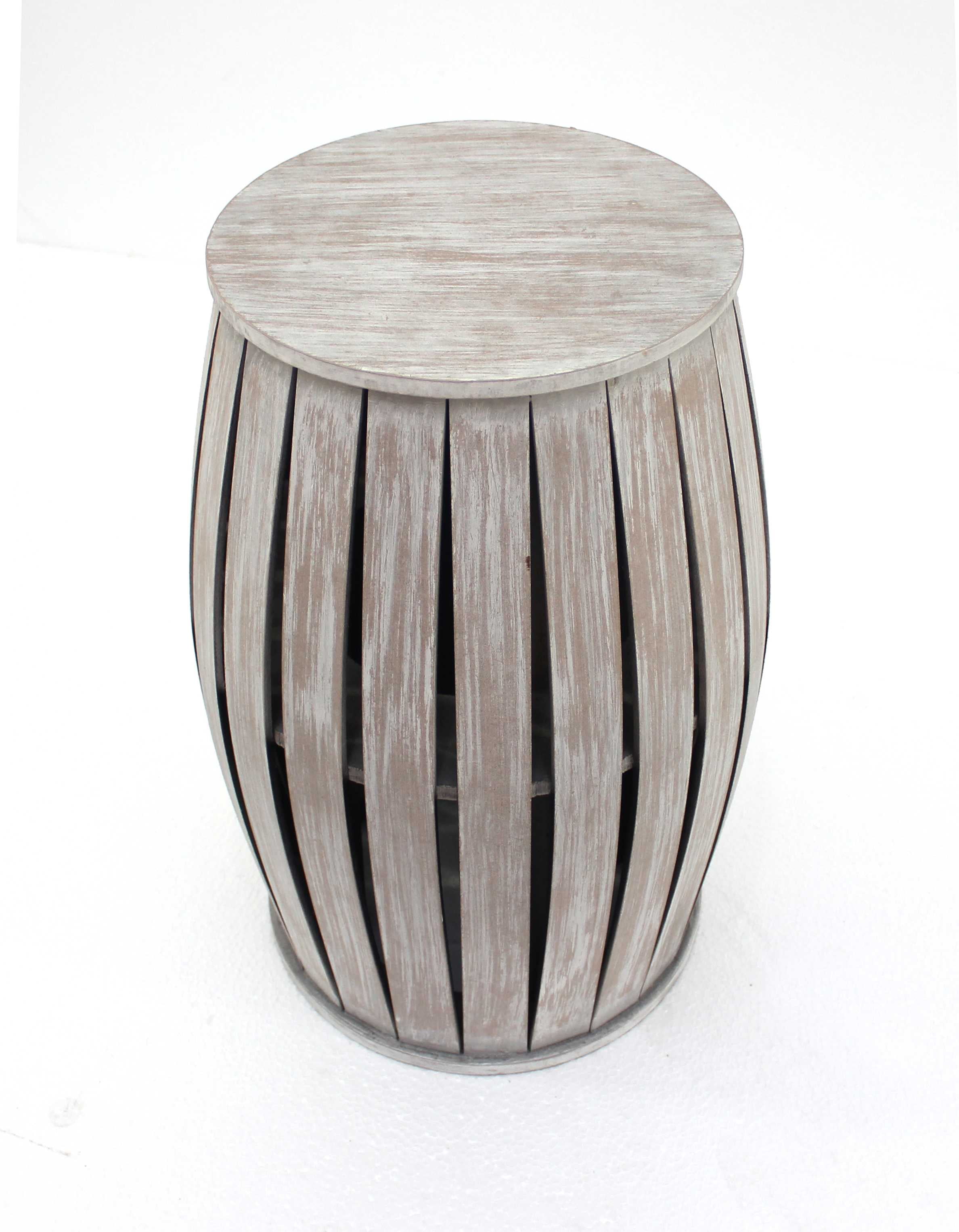 18" X 14" X 14" Gray Rustic Style Wooden Barrel Shaped End Table ...