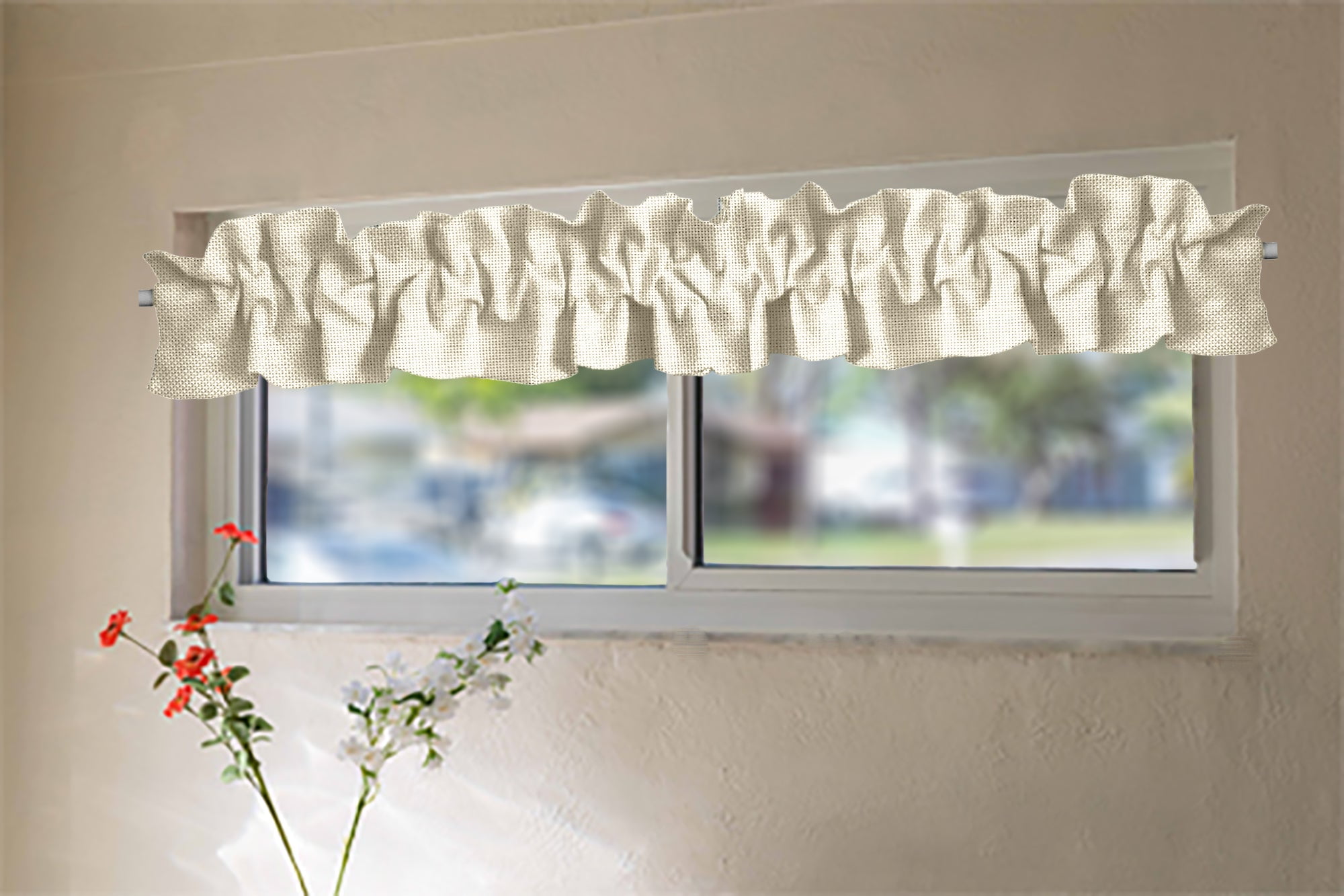 Faux Burlap Texture Curtain Sleeve Topper Window Treatment with Bottom ...