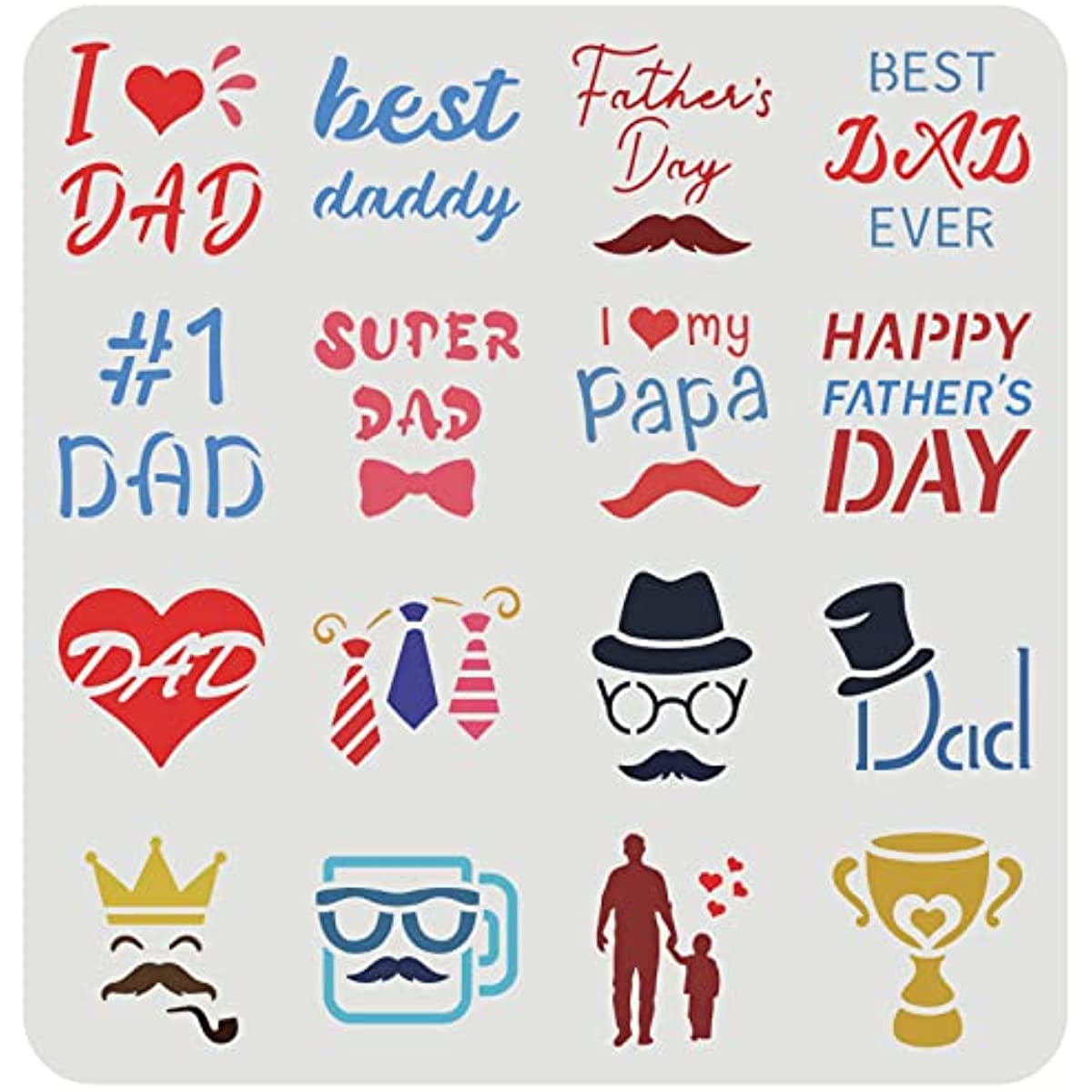 Father's Day Cookie Stencil Reusable 16 Patterns Father's Day Theme ...