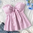 Daznico Womens Striped Tube Top Peplum Ruffle Bustier with Front Knot ...