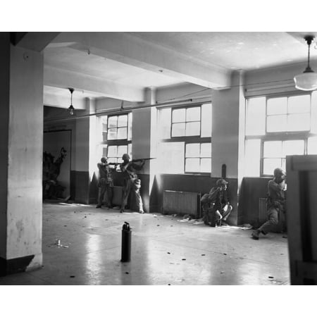 U.S. Marines In Concrete Building Firing From Alternate Positions To Present Bobbing Targets ...