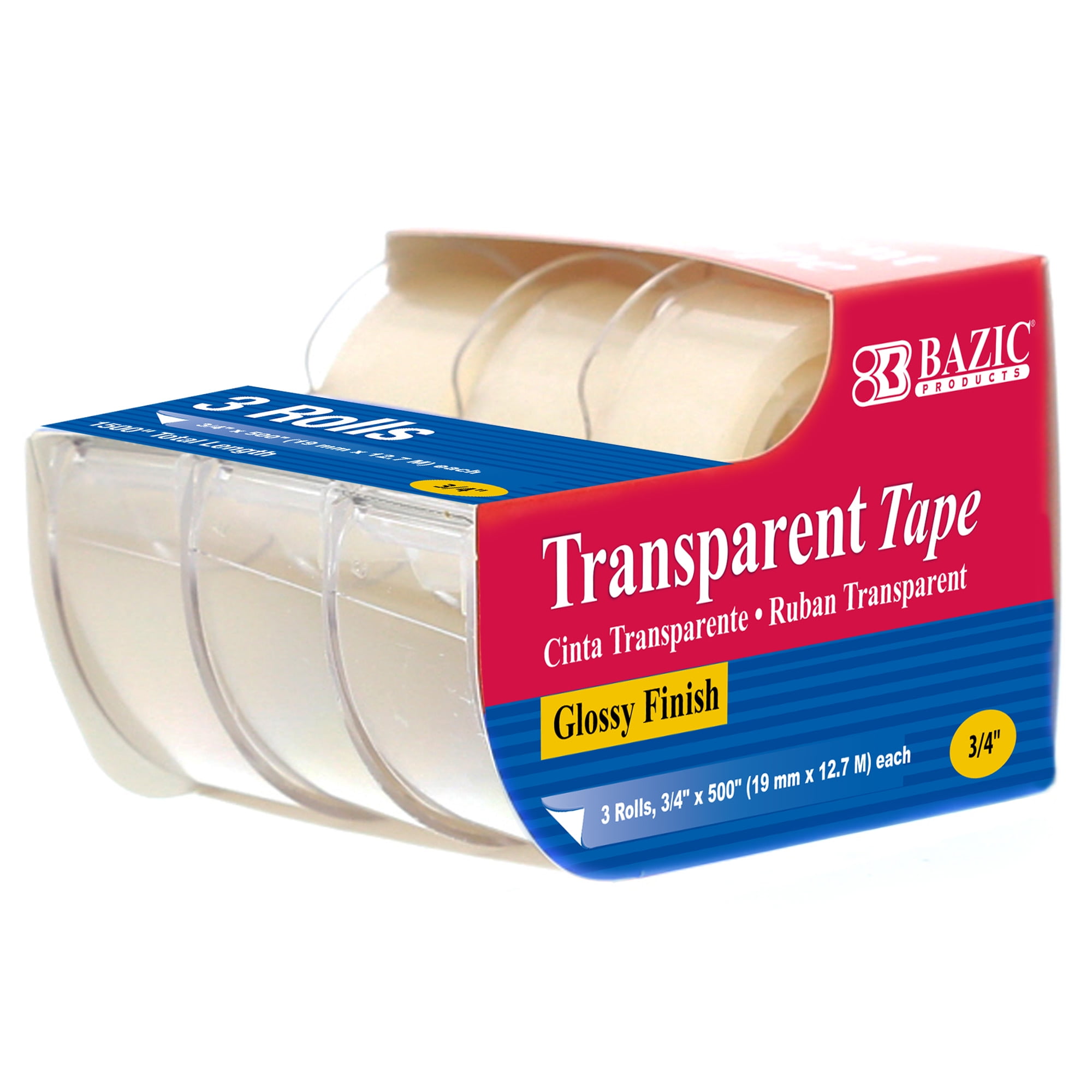 BAZIC Transparent Tape w/ Dispenser 3/4" X 500", Glossy Finish, (3/Pack ...
