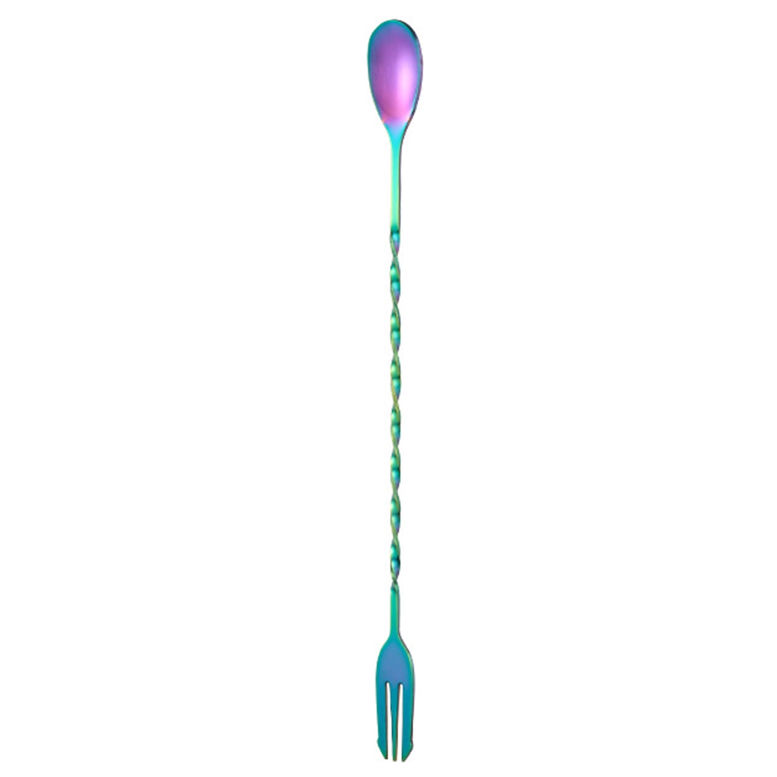 Yoone Cocktail Spoon with Fork Double Heads Stainless Steel Long Spiral ...
