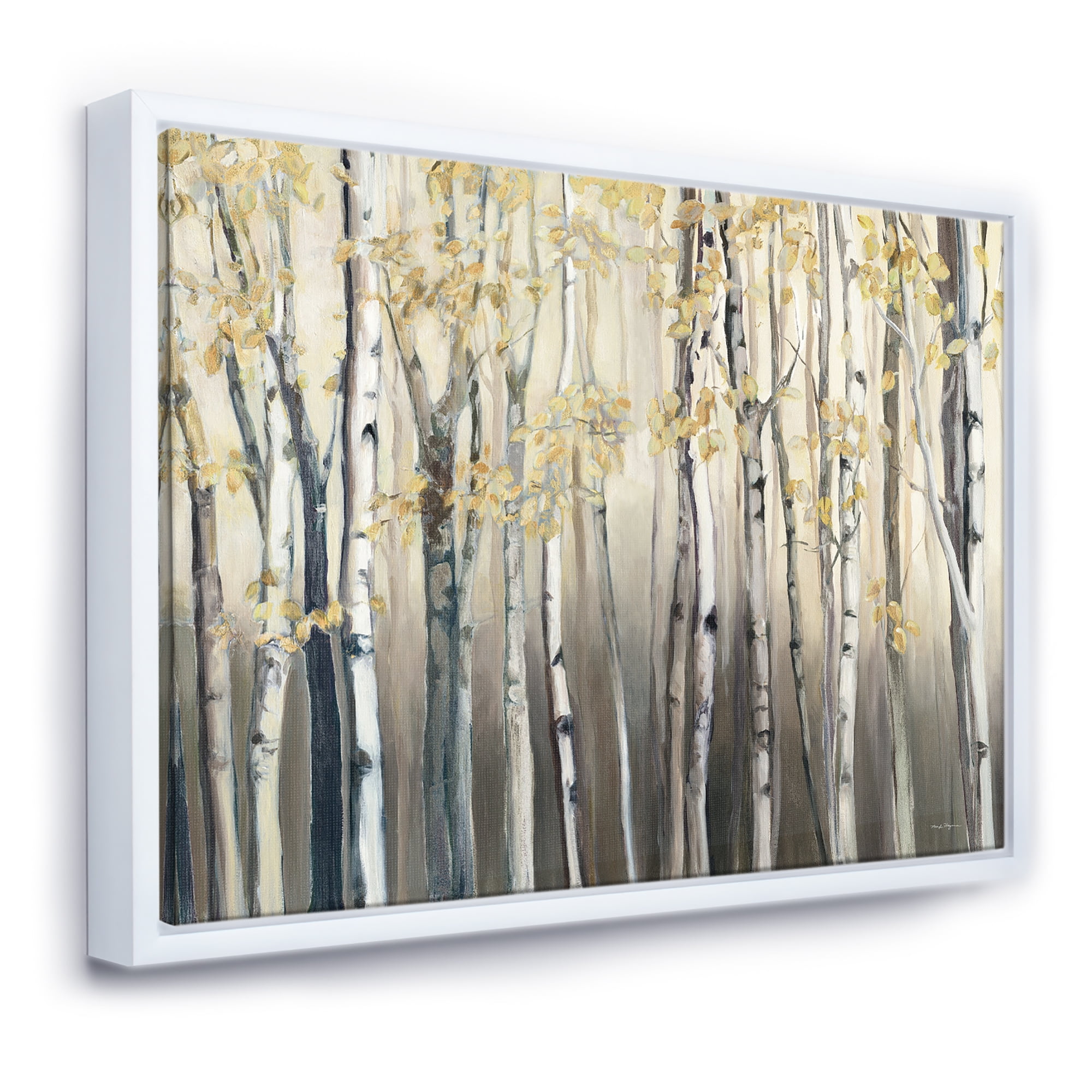 Designart Golden Birch Forest I - Landscapes Framed Canvas 46x36-White Frame