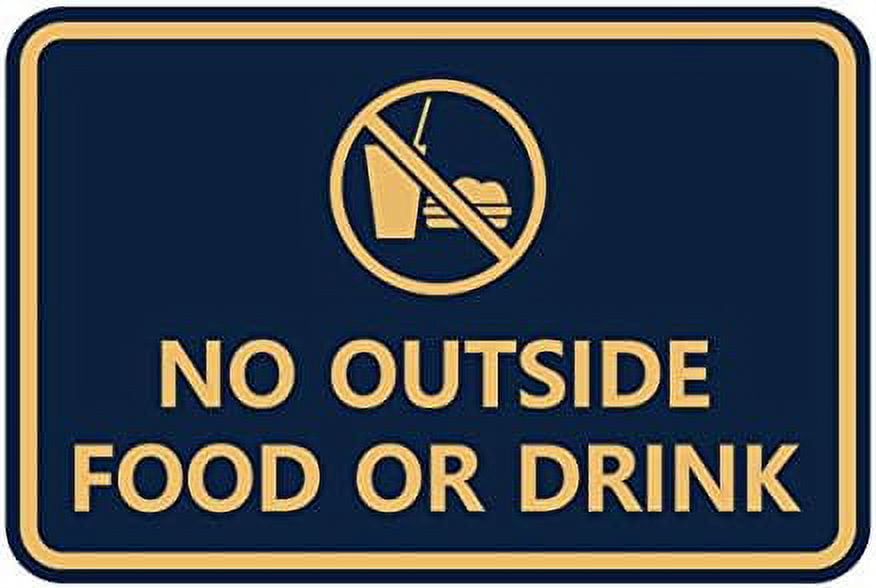classic framed no outside food or drink sign (navy blue/gold) - medium ...