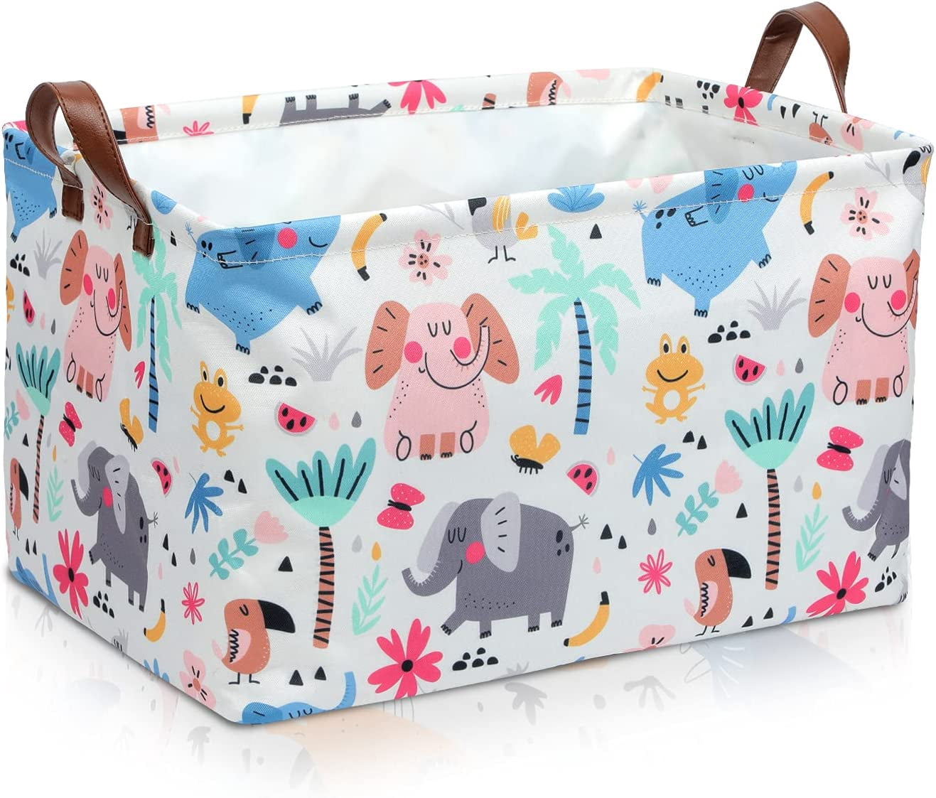 Elephant Animals Cartoon Storage Bin Basket Collapsible with Leather ...