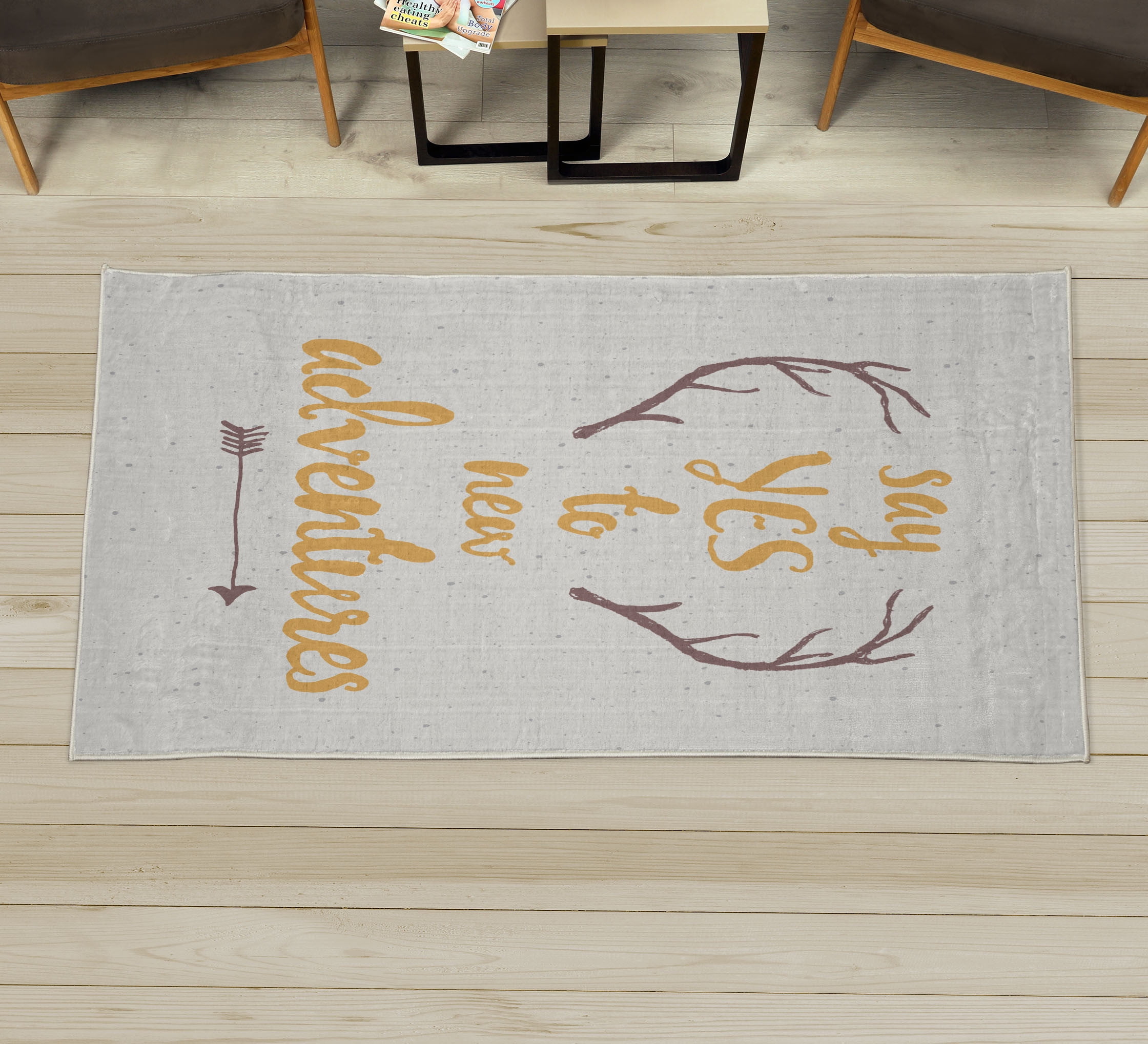 Adventure Decorative Rug, Calligraphic Words Antlers and Arrow on ...
