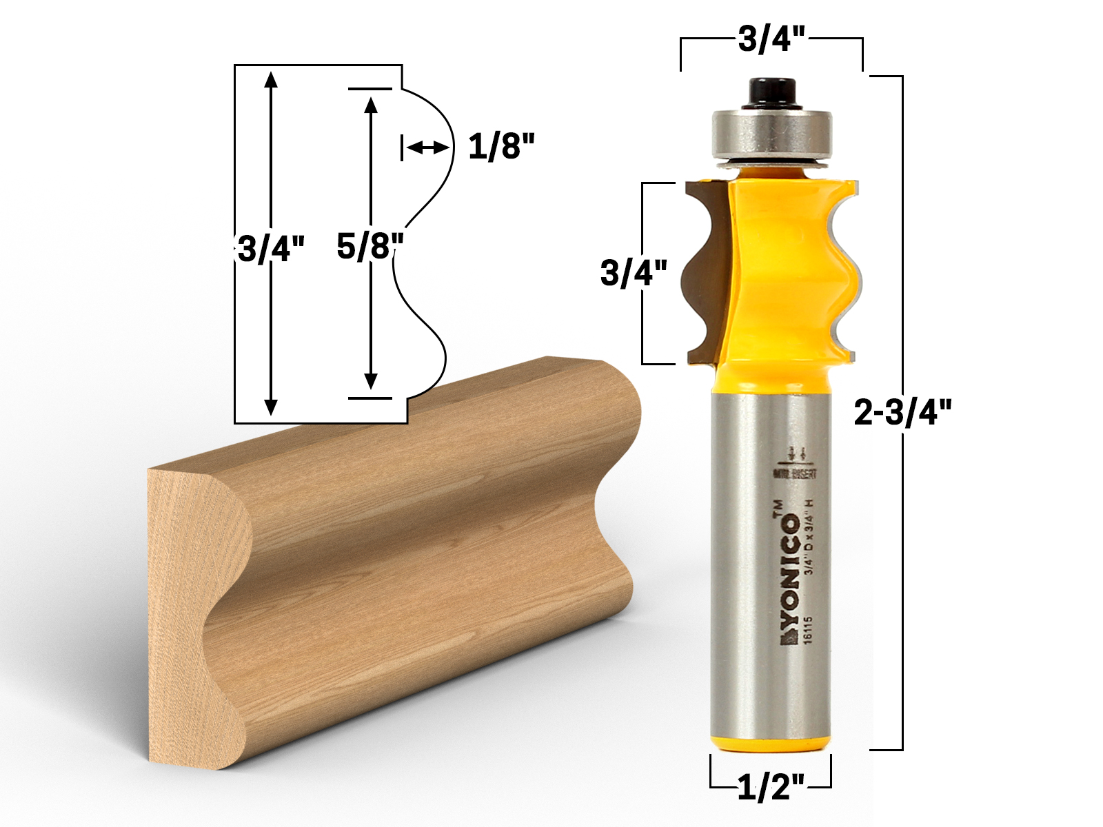 Yonico Picture Frame Stepped Rabbet Router Bit For 3/16" Glass 18127 ...