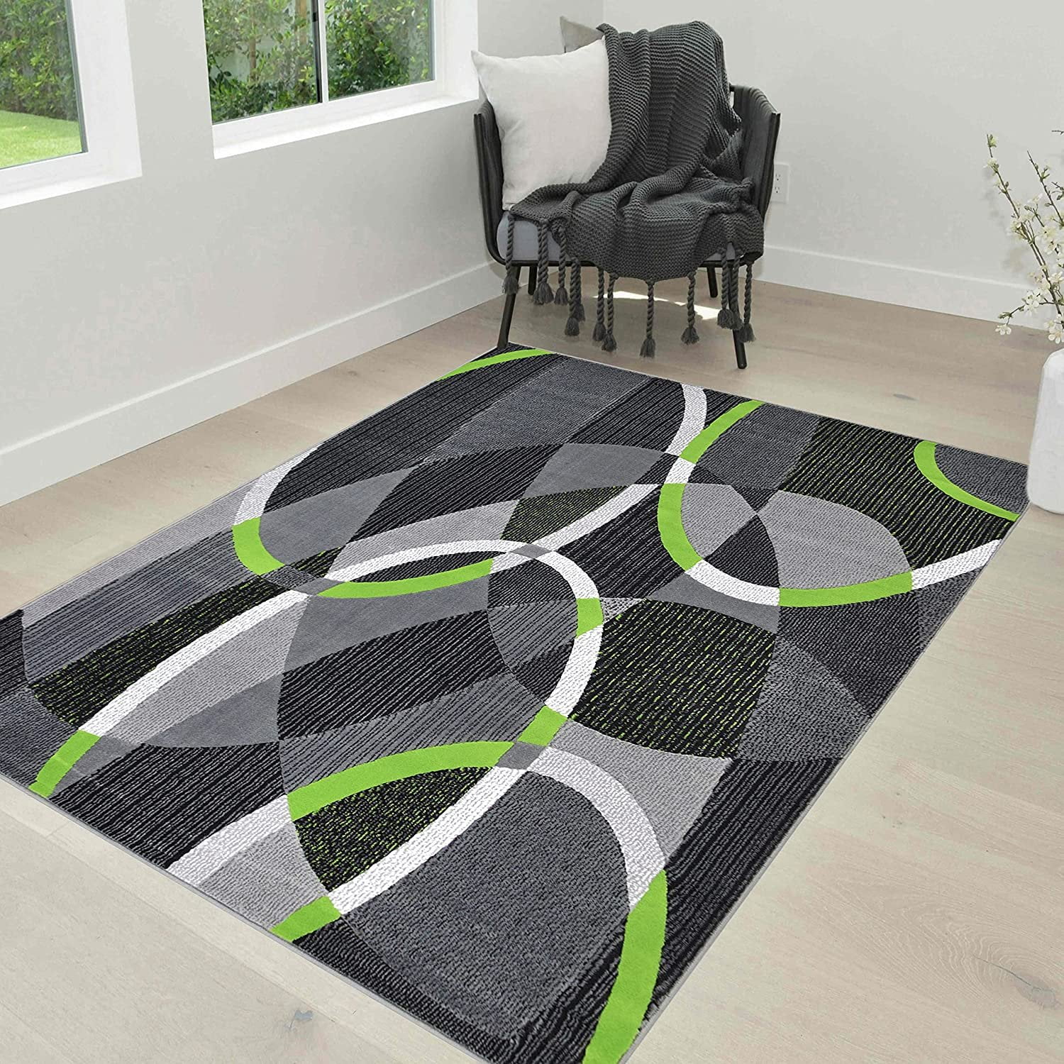 HR-Electric Green e/Gray/Silve/Black/Abstract Area Rug Modern ...