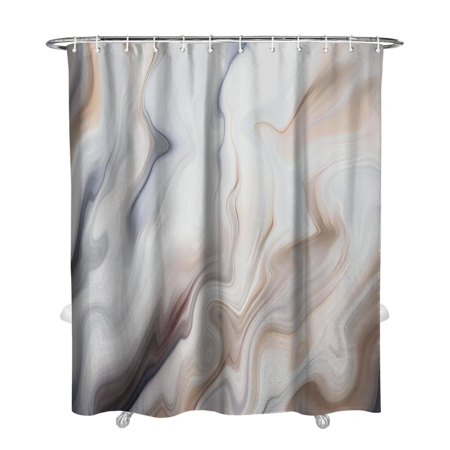 Extra Long Shower Curtain 72 x 84, Brown Marble 84 inch Shower Curtain Set with Hooks, Modern ...