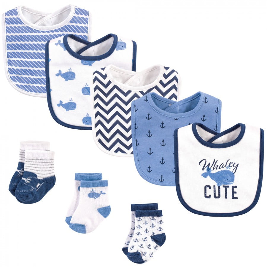 Hudson Baby Infant Boy Cotton Bib and Sock Set 8pk, Whaley Cute, One ...