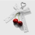 Fashionable Bow Knot Cherry Keychain with Leopard Print Faux Pearl Bow Keyring Women Versatile ...