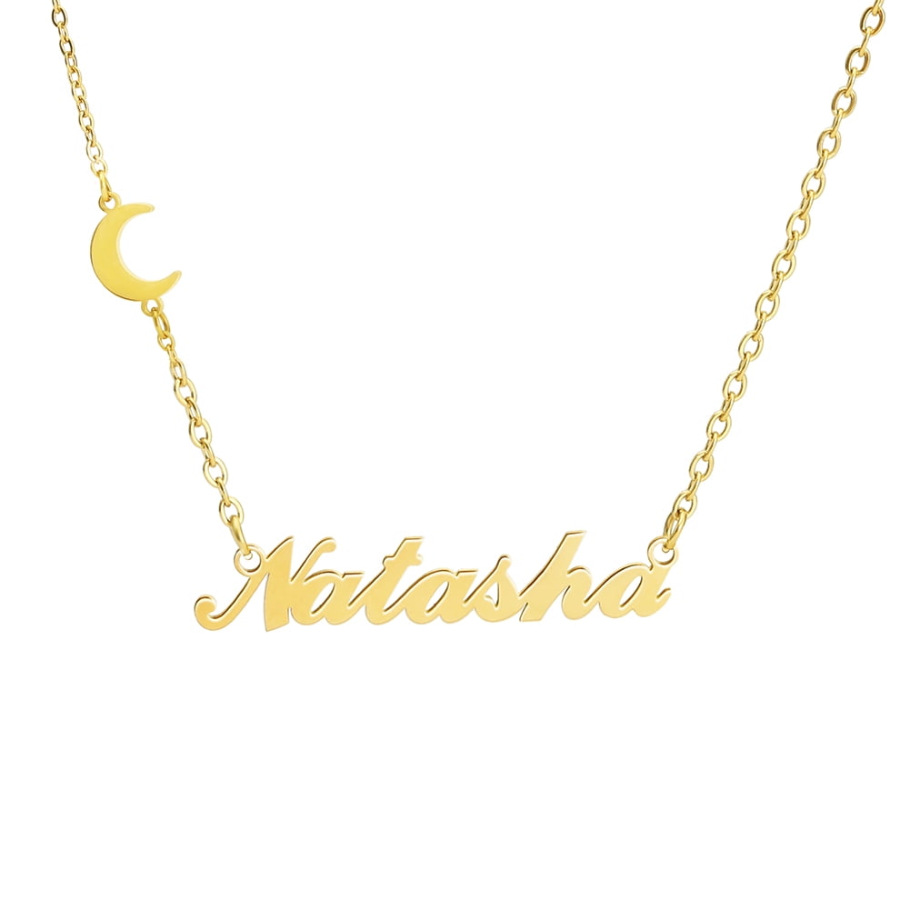 Personalized Name Necklace with Moon, 18K Gold Plated Stainless Steel ...