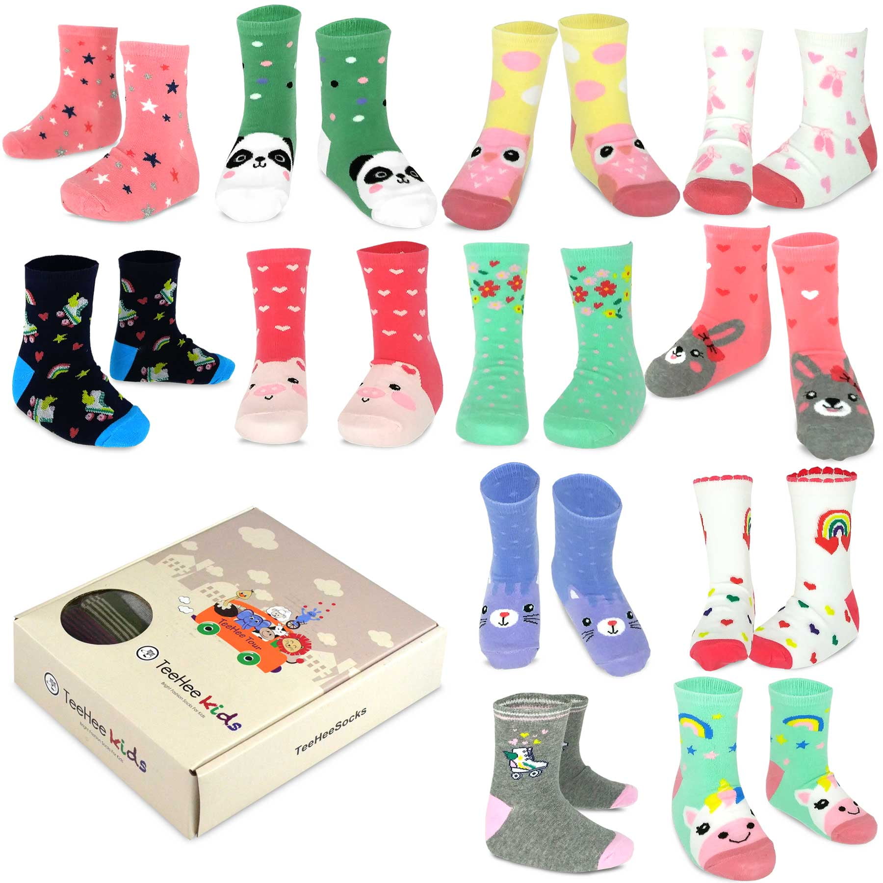 TeeHee Kids Girls Cotton Basic Crew Socks 12 Pair Pack (9-10 Years ...