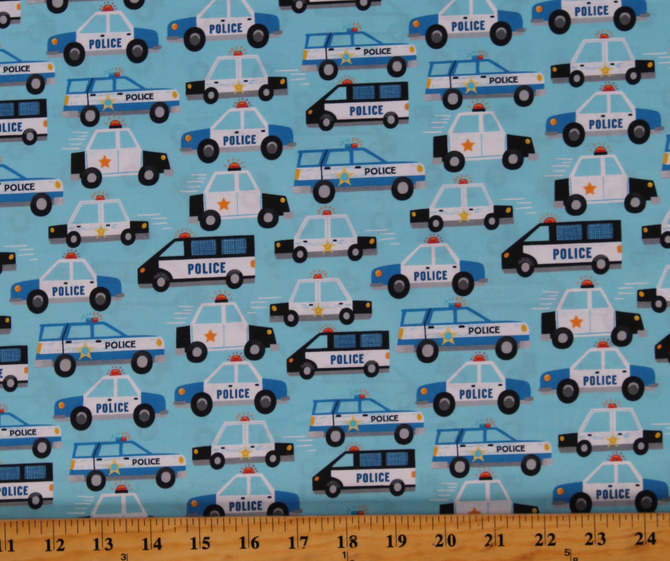 Cotton Police Cars Cops Sheriffs Heroes Cotton Fabric Print by the Yard ...