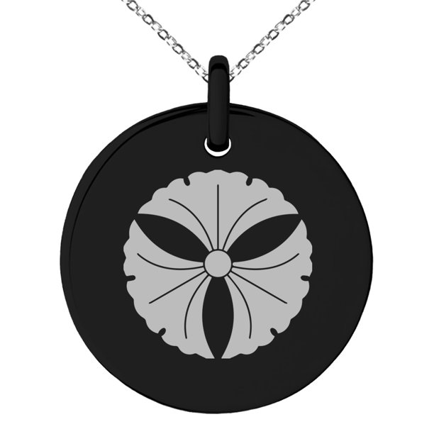 Stainless Steel Tree Ginkgo Leaves Kamon Crest Engraved Small Medallion ...