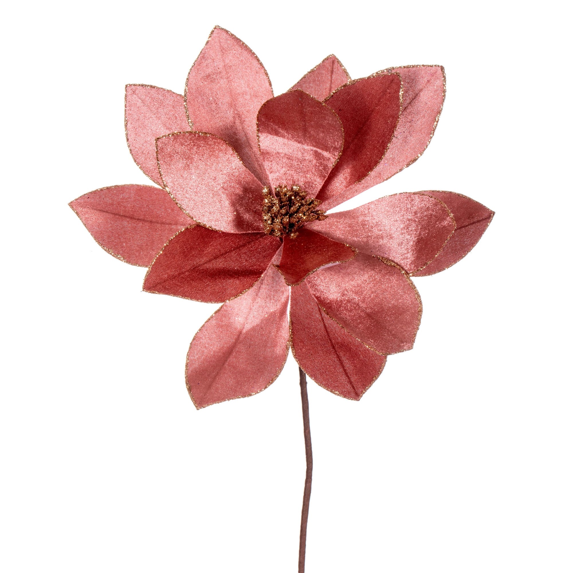 Vickerman 22" Rose Gold Velvet Sheen Glitter Trim Poinsettia Stem, 4 ...