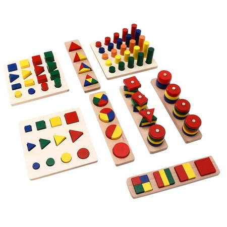 Shape Matching Stacking Board, Wooden Water Based Paint Shape Matching ...