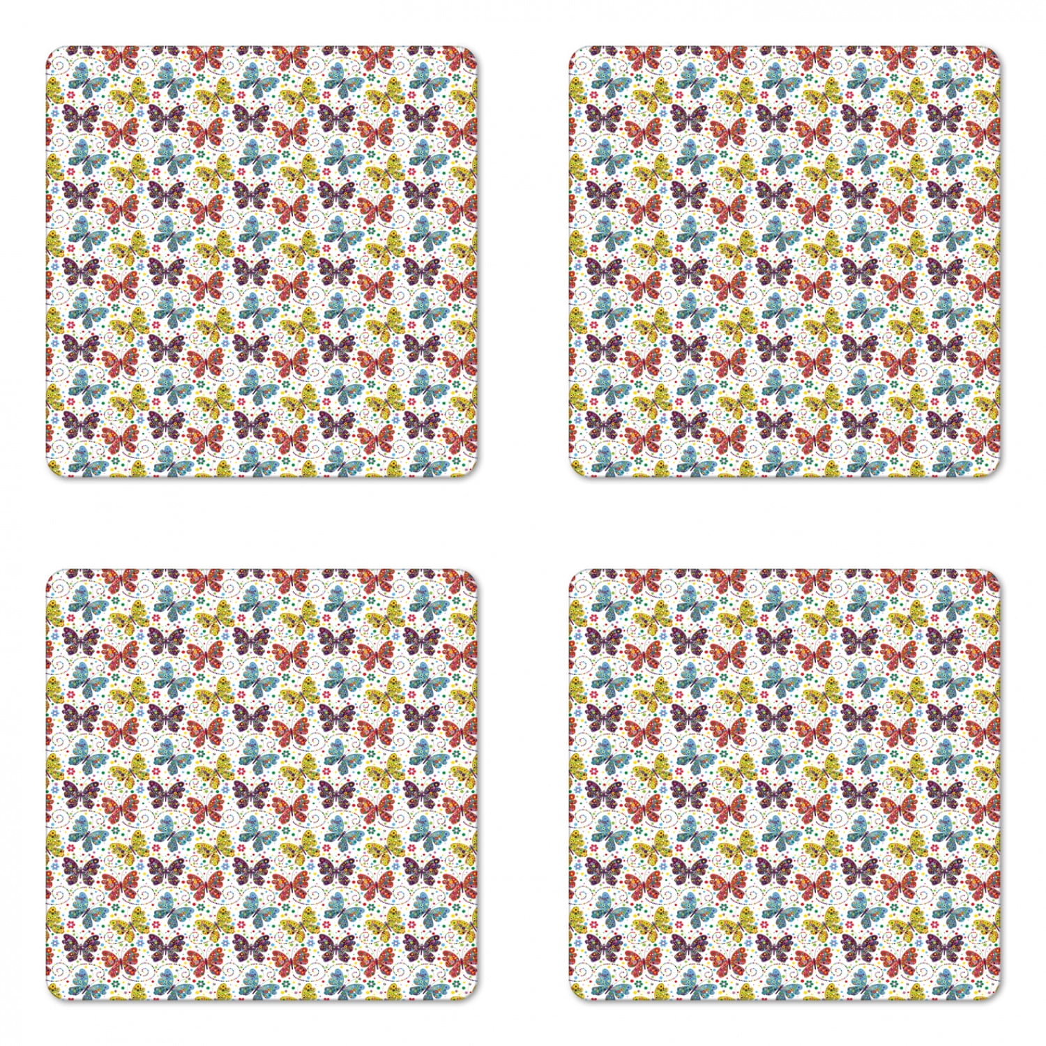 Animals Coaster Set of 4, Floral Geometric Shapes on Abstract ...