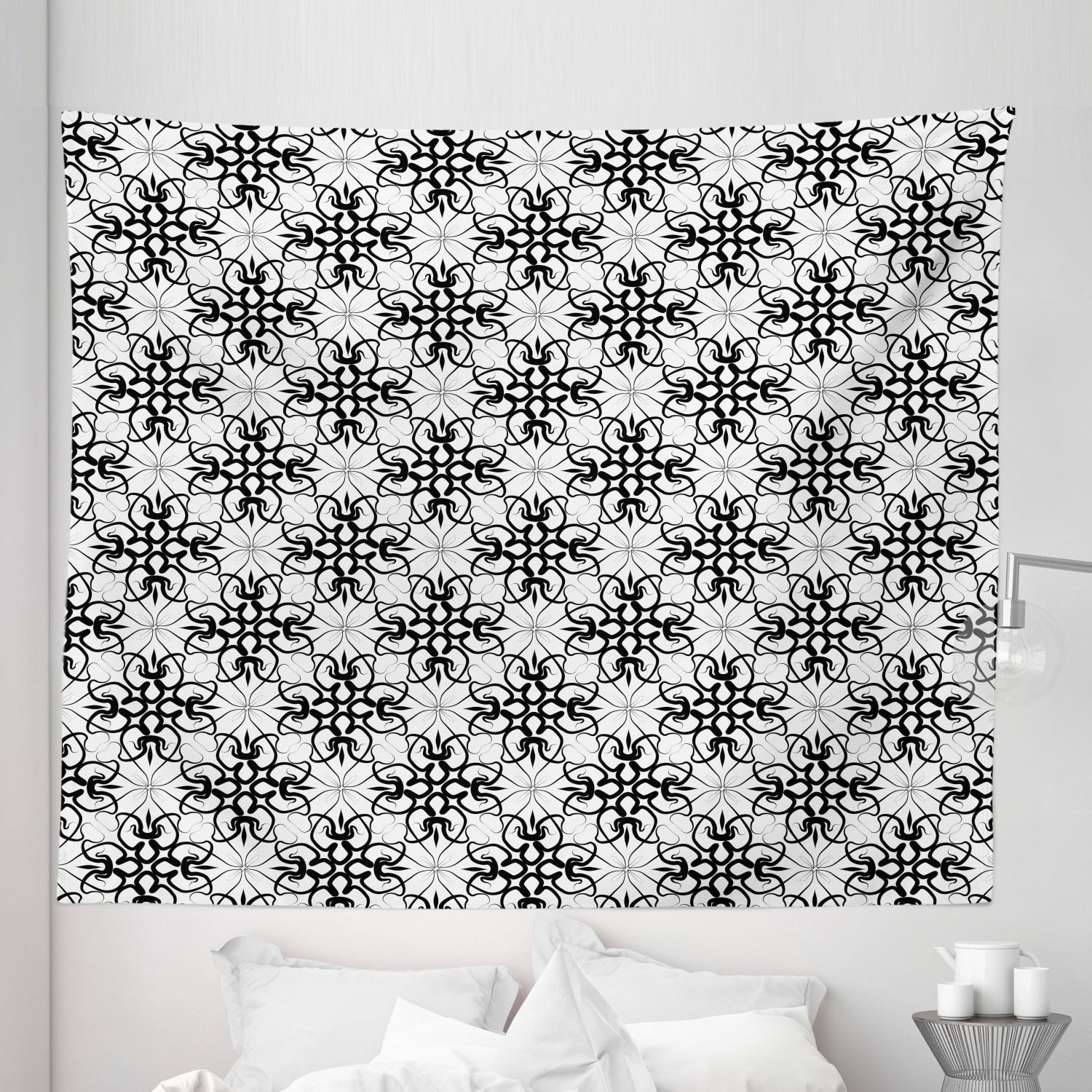 Floral Tapestry, Victorian Lace Flower Pattern Curved Blooms Lines ...