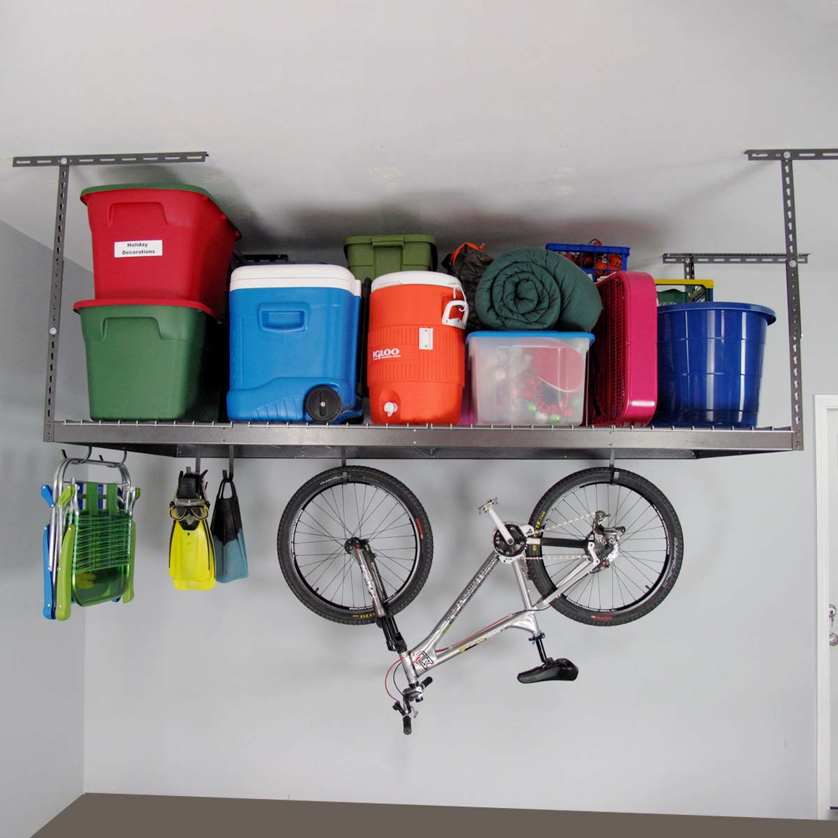 MonsterRax 4x8 Overhead Garage Storage Rack with Accessory Hooks ...