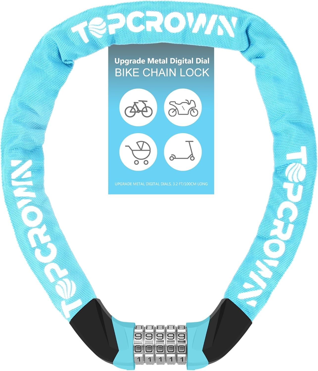 TRAHOO-Bike Lock Upgrade Metal Digital Dials 3 ft Long High Security ...