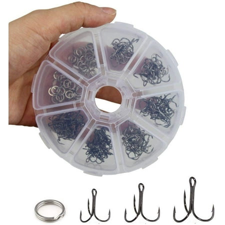 120 pcs ound Bend Treble Hook Double Split ing Set Black High Carbon ...