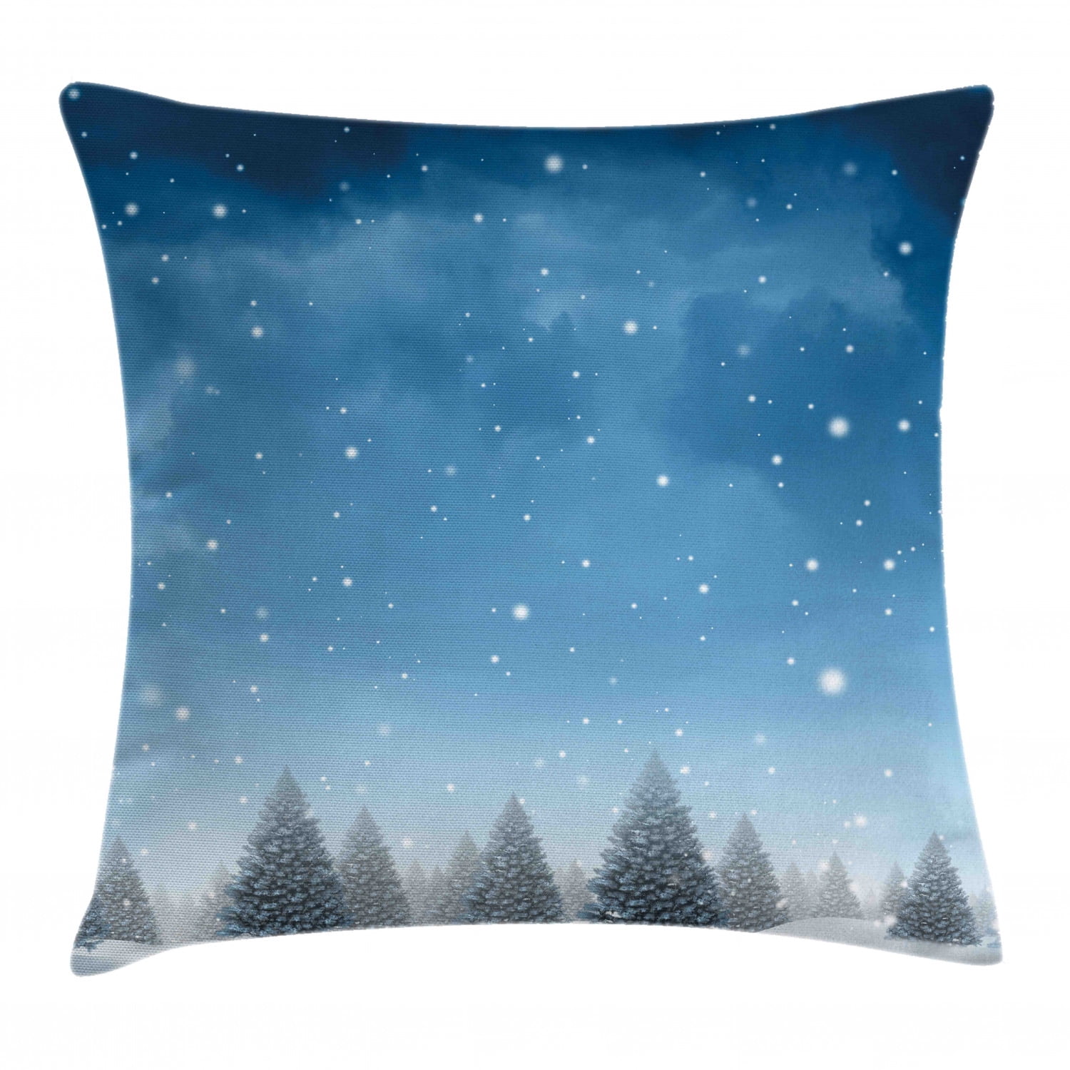 Winter Throw Pillow Cushion Cover, Christmas Inspired Cold Blue Forest ...