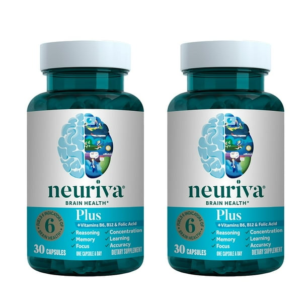 Suplemento NEURIVA Plus Brain Memory Focus, 30 cápsulas, paquete de 2 ...