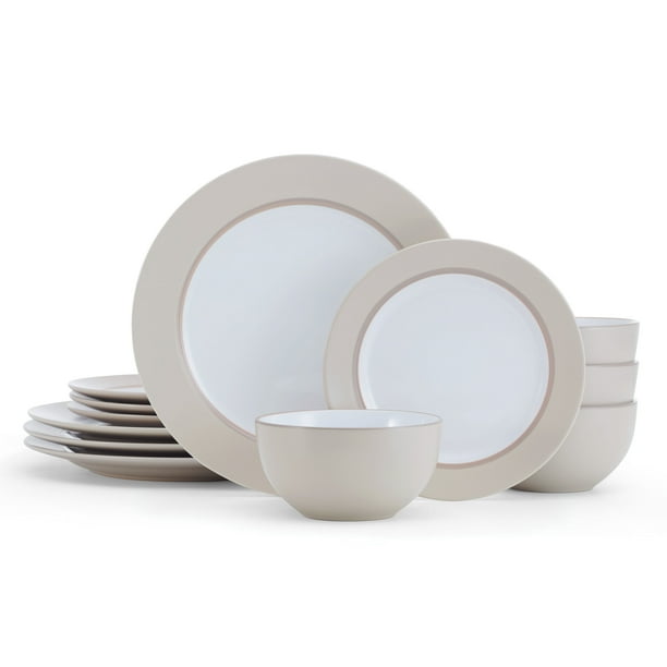 Pfaltzgraff Grayson Taupe 12-Piece Dinnerware Set Stoneware Round in ...