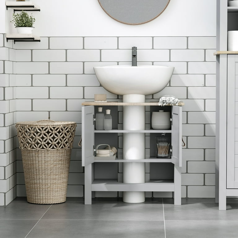 Kleankin Bathroom Vanity Unit Under Sink Cabinet Pedestal Design Storage Cupboard with Adjustable Shelf Grey. Aosom UK