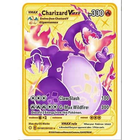 Charizard Vmax Metal Gold Plated Card, Charizard Vmax Dx Gx Metal Gold ...