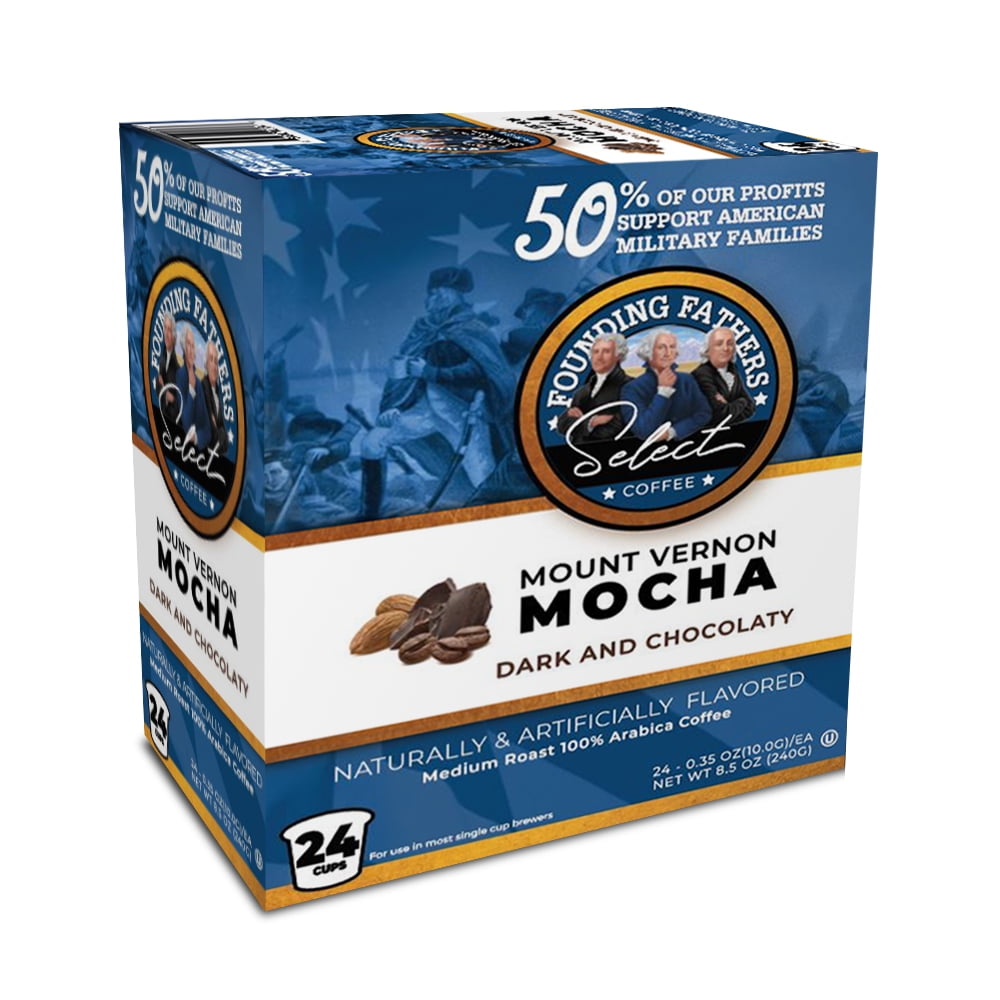 Founding Fathers Mount Vernon Mocha, Medium Roast Coffee Pods, 24 Count ...