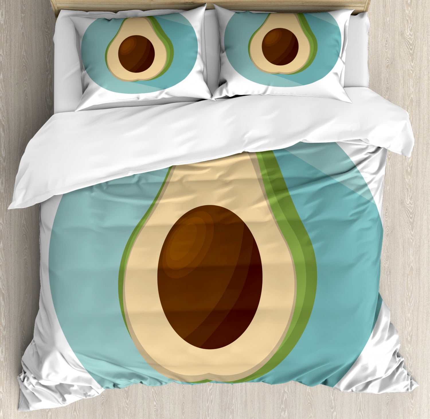 Avocado Queen Size Duvet Cover Set, Raw Delicious Avocado Slice for ...