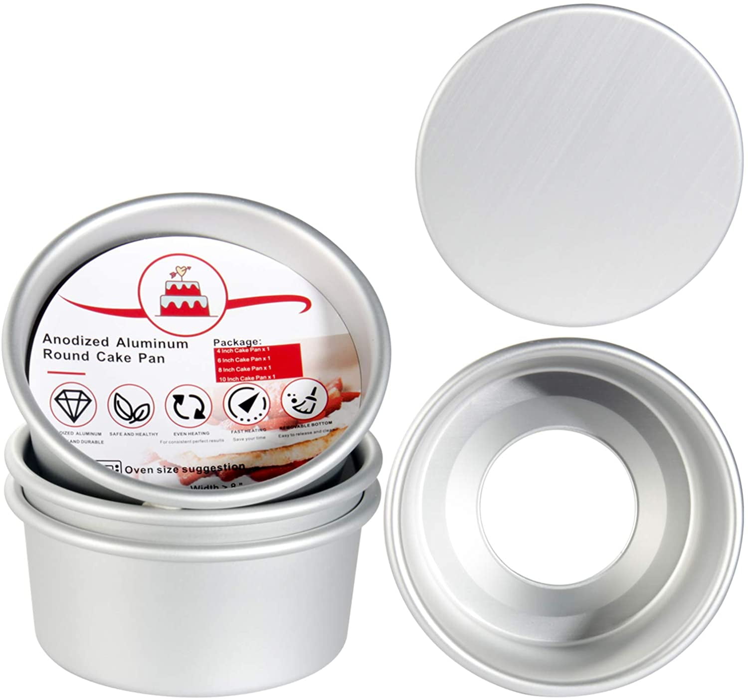 4 Inch Round Cake Pan Set of 4, ini Aluminum Cheesecake Pans with ...