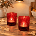 Red Ginkgo Leaf Glass Votive Candle Holders, Set of 12 for Holiday and ...