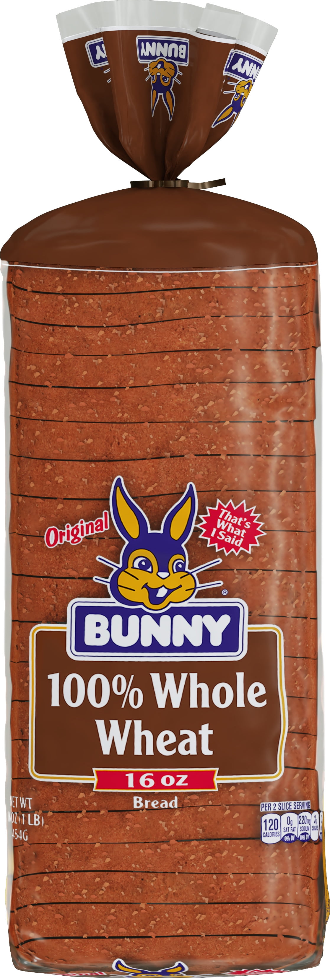 Bunny 100% Whole Wheat Bread, 16 oz - Walmart.com
