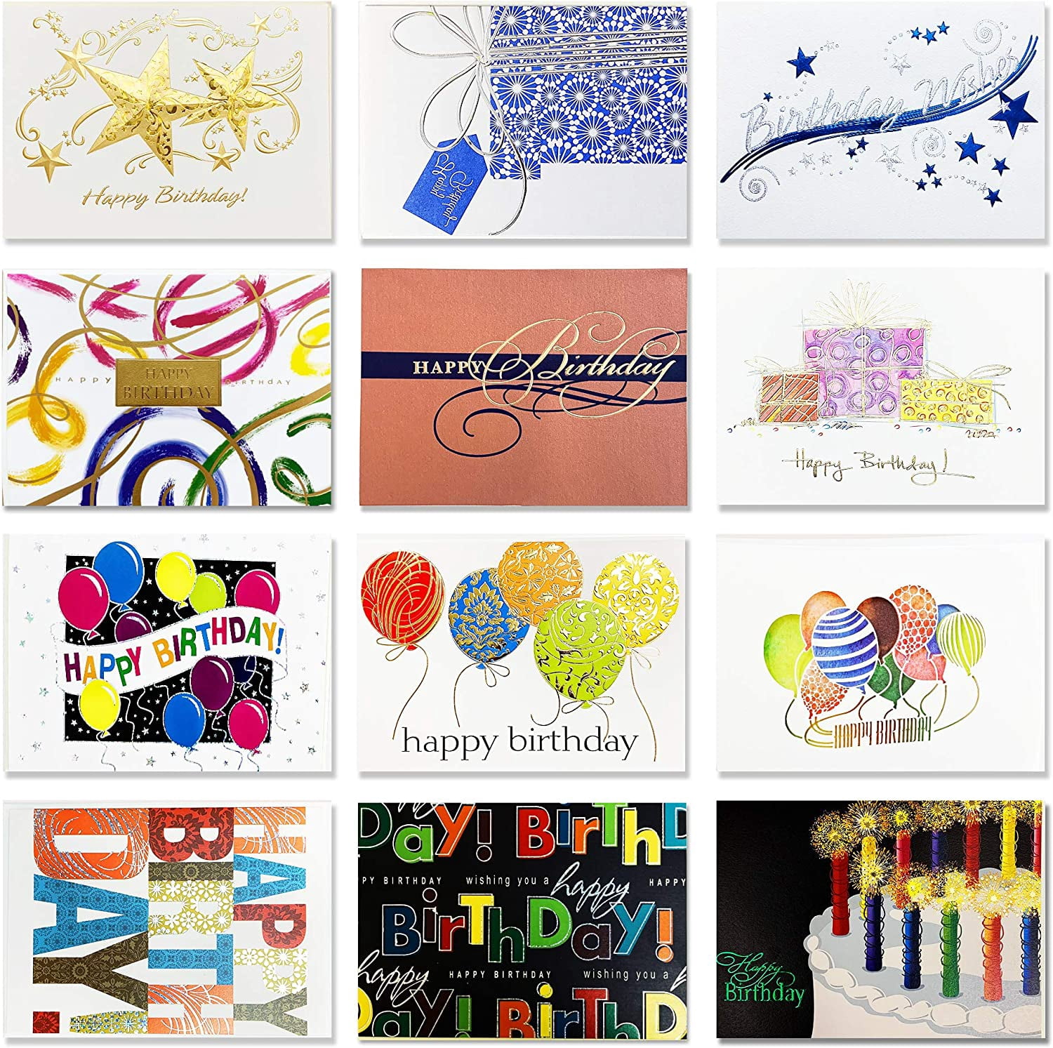 SHIPKEY 12 Pack Birthday Cards Assortment with Envelopes 7”x5” Gold ...