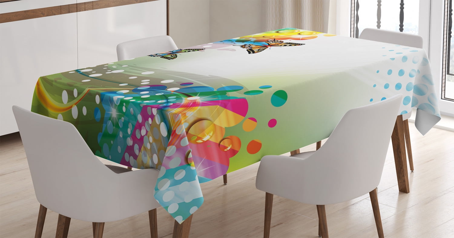 Colorful Home Decor Tablecloth, Trippy Flying Butterflies with Color ...