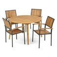 GDF Studio Modern Patio Furniture: Acacia Wood 5 Piece Dining Set, Teak ...