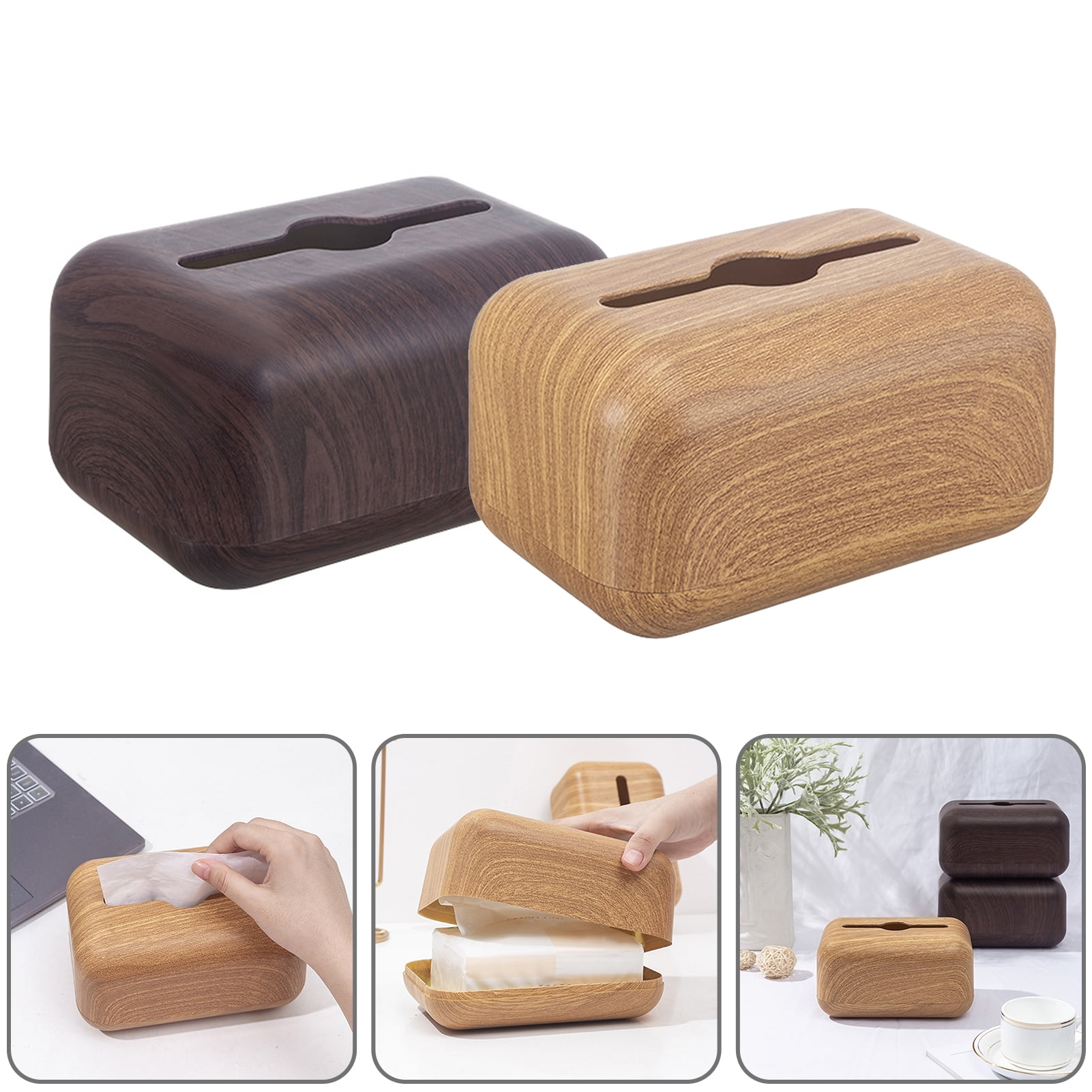 Waroomhouse Tissue Box Imitation Wood Grain Large Capacity Wide Opening ...