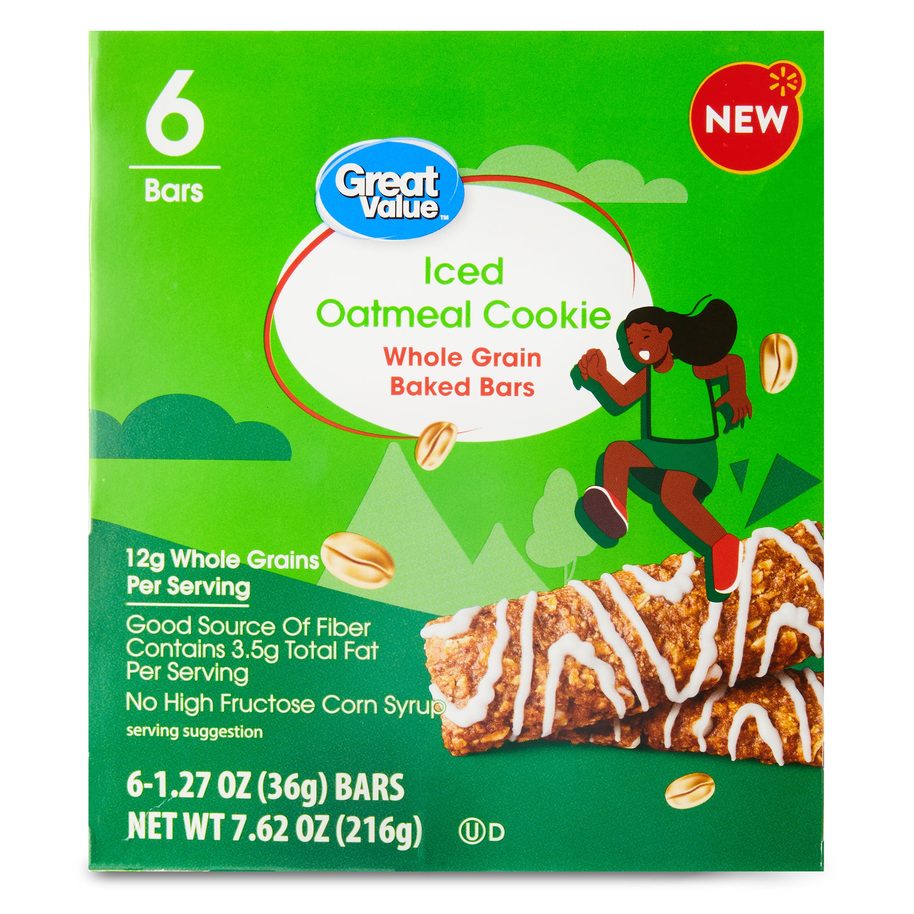 Great Value Iced Oatmeal Whole Grain Baked Bars, 7.62 oz, 6 Count ...