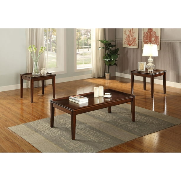 Classic Wooden Coffee/End Table Set, 3 Piece Pack, Walnut Brown ...