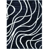 HR Plush Cobalt and White Wave-Patterned Shag Rug, 1-Inch-Thick Soft ...