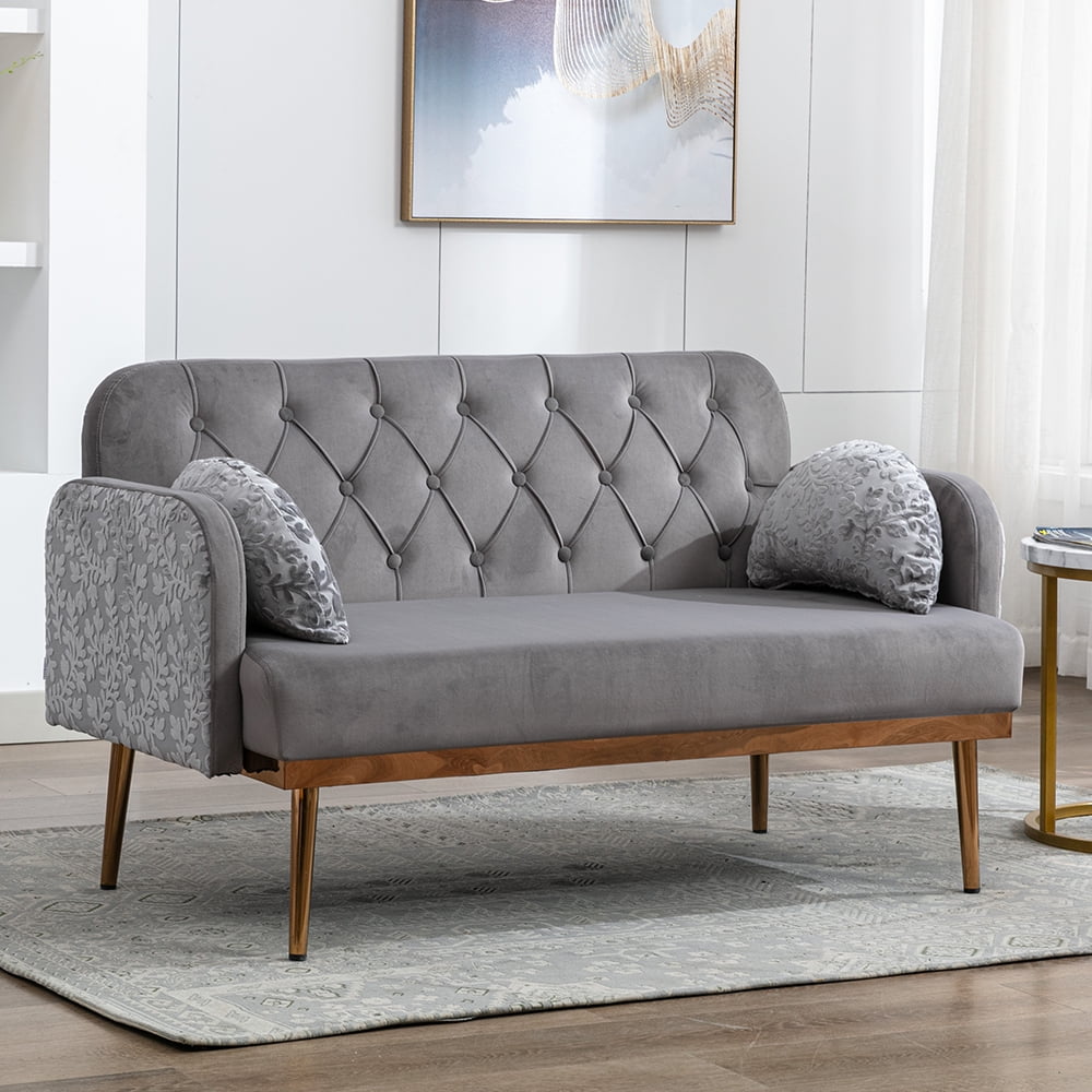 Modern Velvet Loveseat Sofa Couch Loveseat With 2 Pillows Kamida