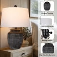 28" Rustic Black Ceramic Pot Table Lamp for Bedroom, Living Room ...
